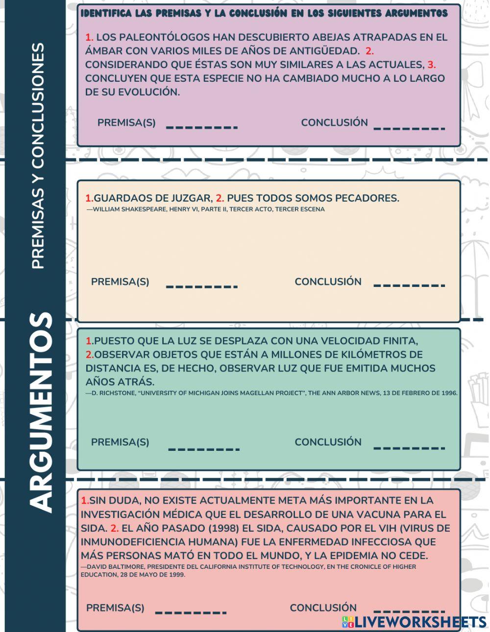 Argumentos: premisas y conclusiones 4004763 | yazminhs