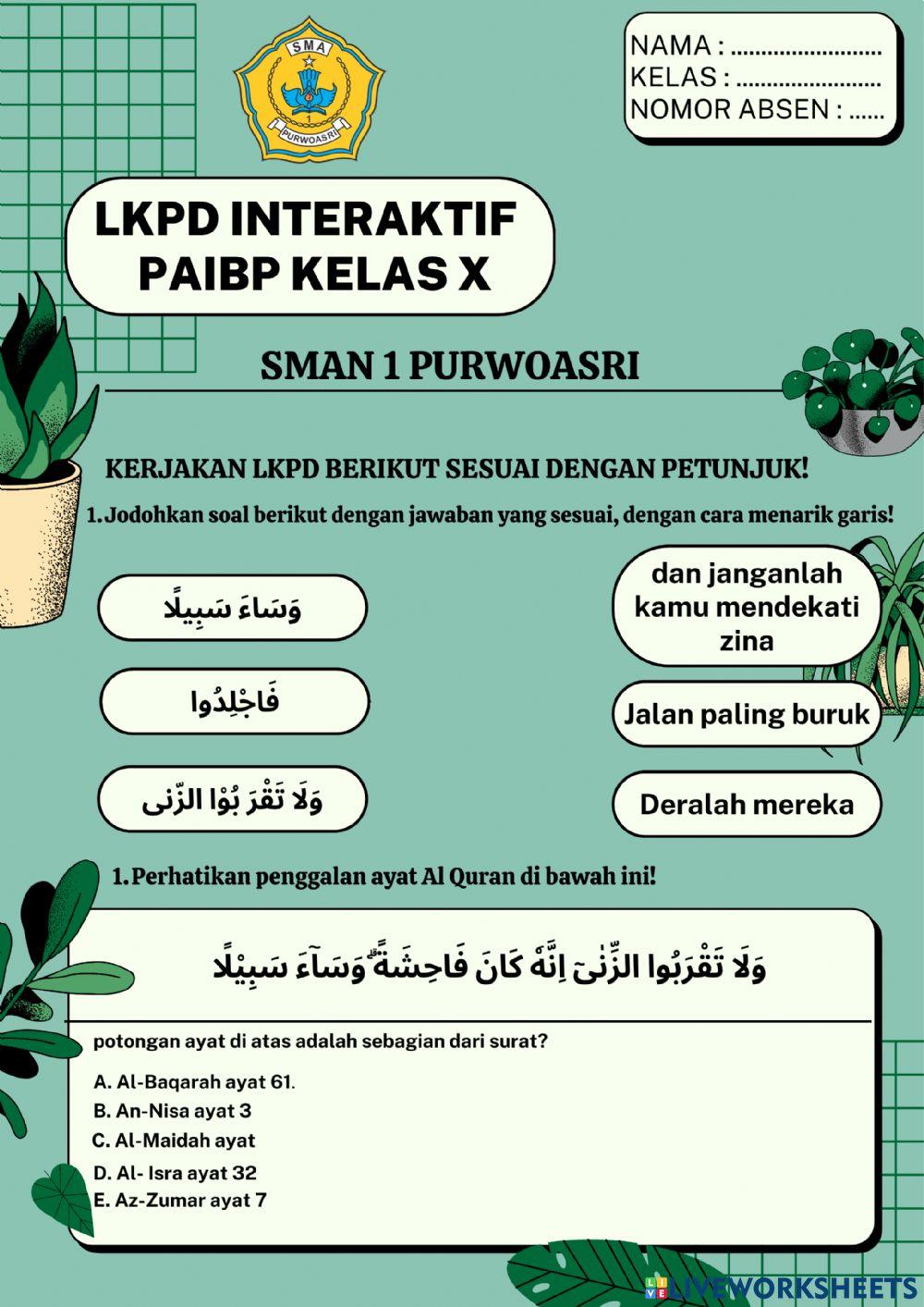 LKPD MAPEL PAI KELAS X MATERI MARTABAT DIRI online exercise for | Live ...
