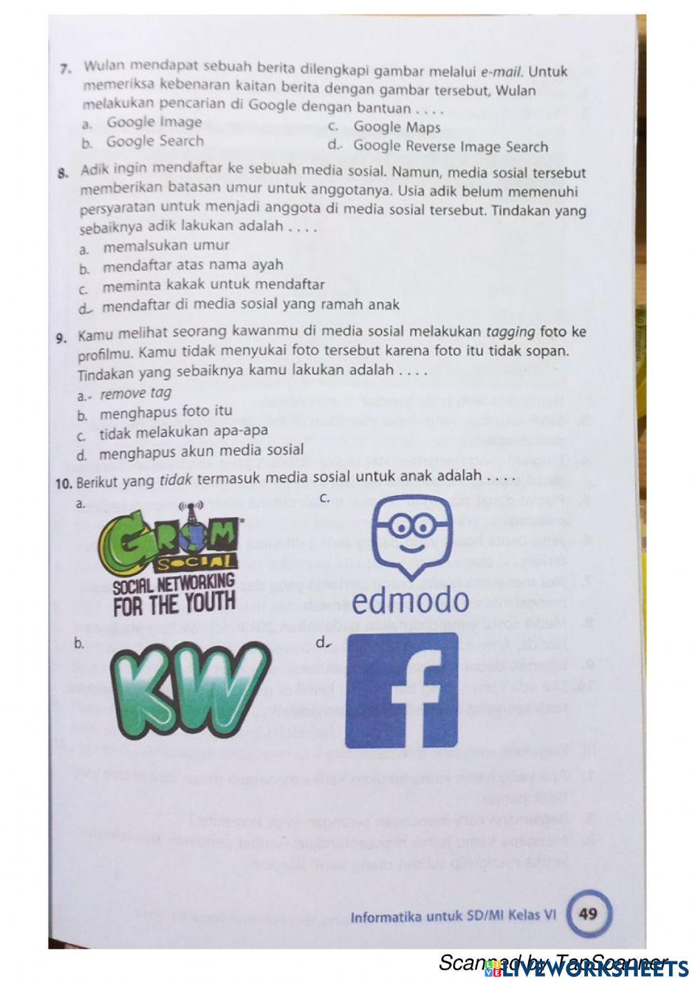 Informatika kelas 6 worksheet | Live Worksheets