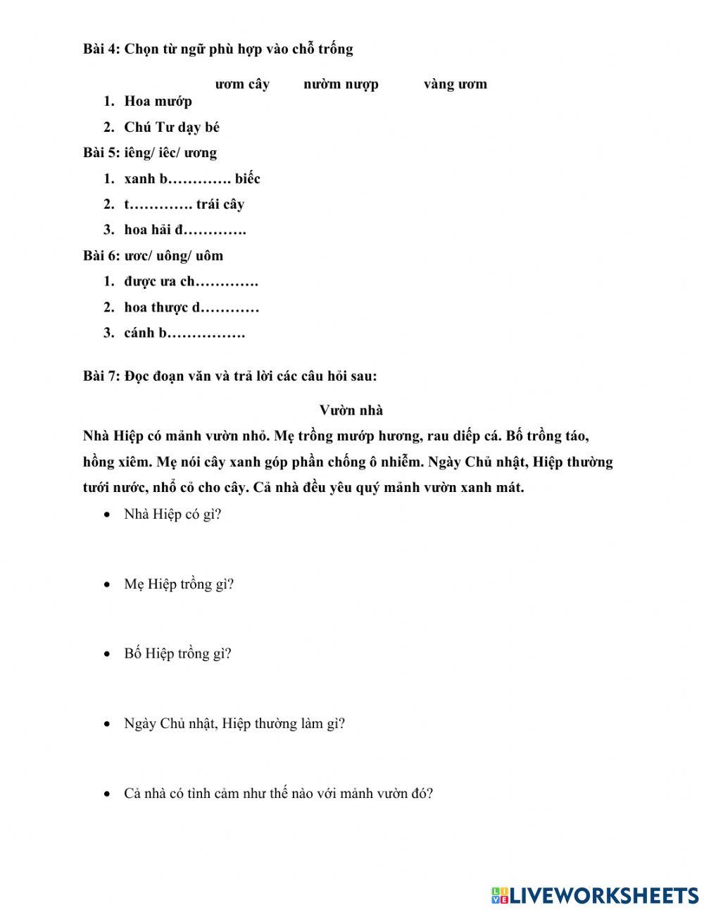 Vietnamese interactive exercise for 1 | Live Worksheets