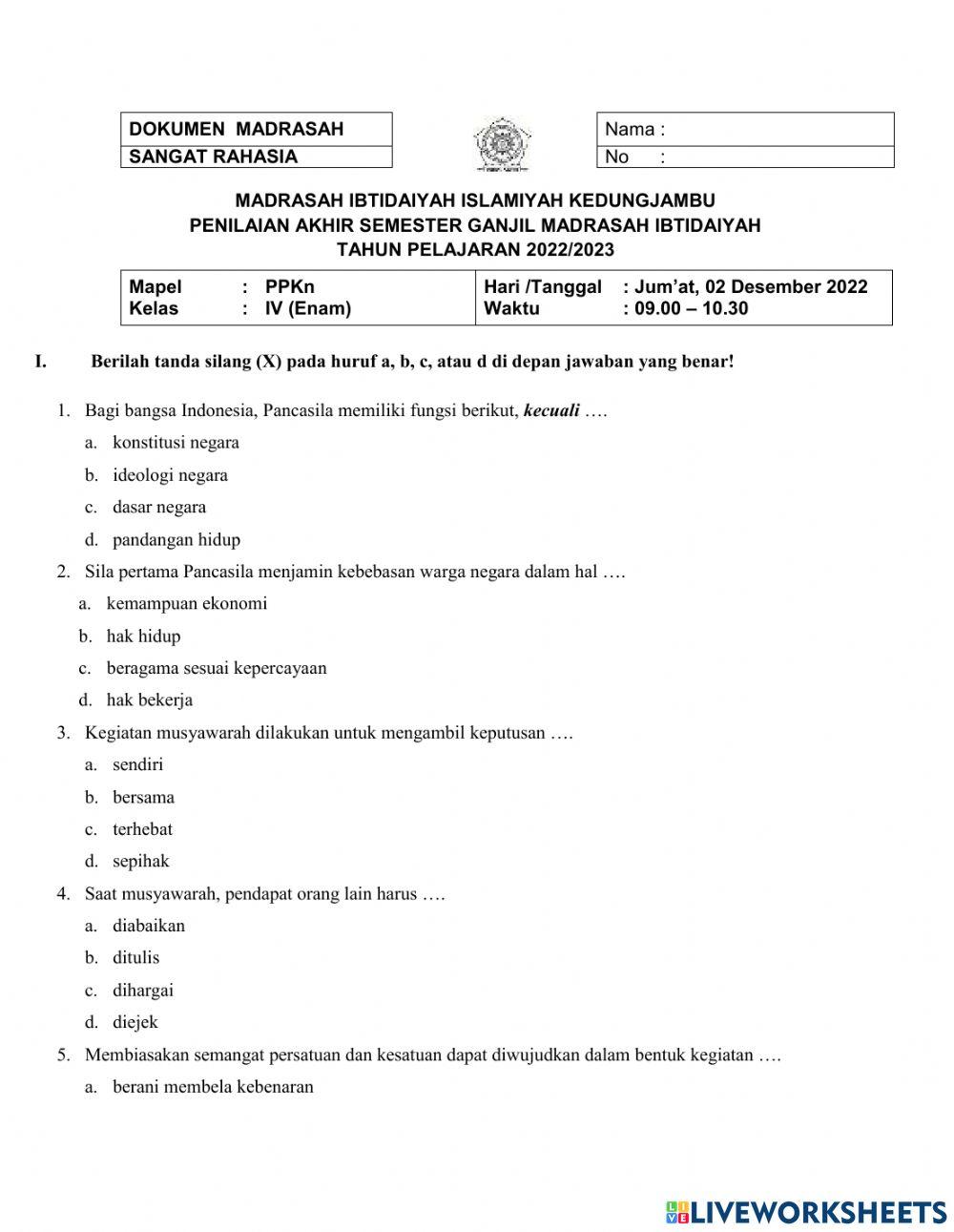 Pas kelas 6 exercise for 6 | Live Worksheets