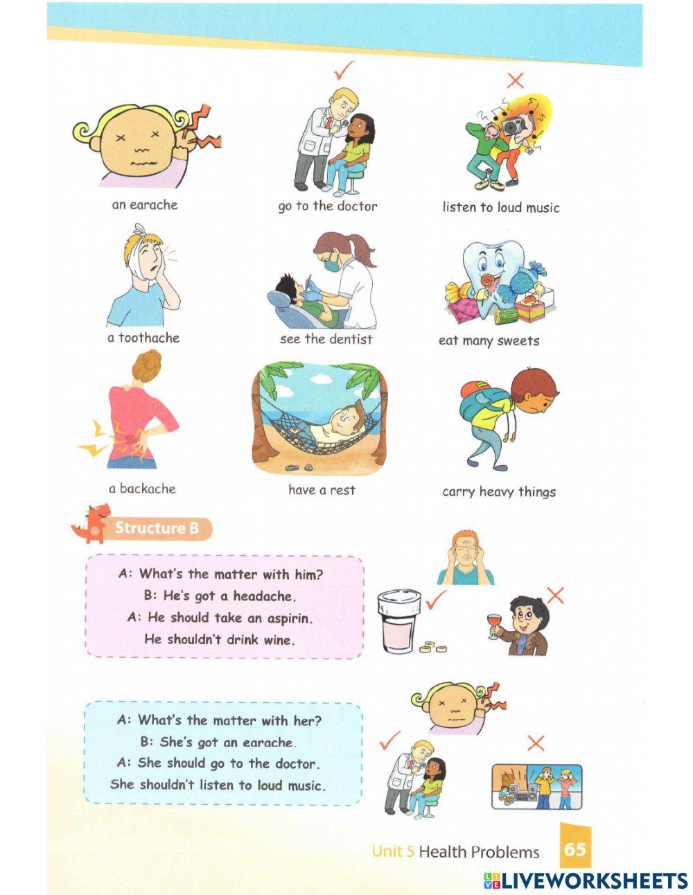 Health promblems for kids worksheet | Live Worksheets