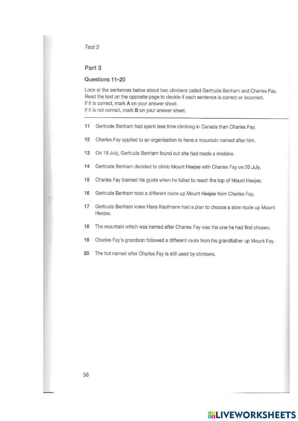PET 7 Test 3 worksheet | Live Worksheets