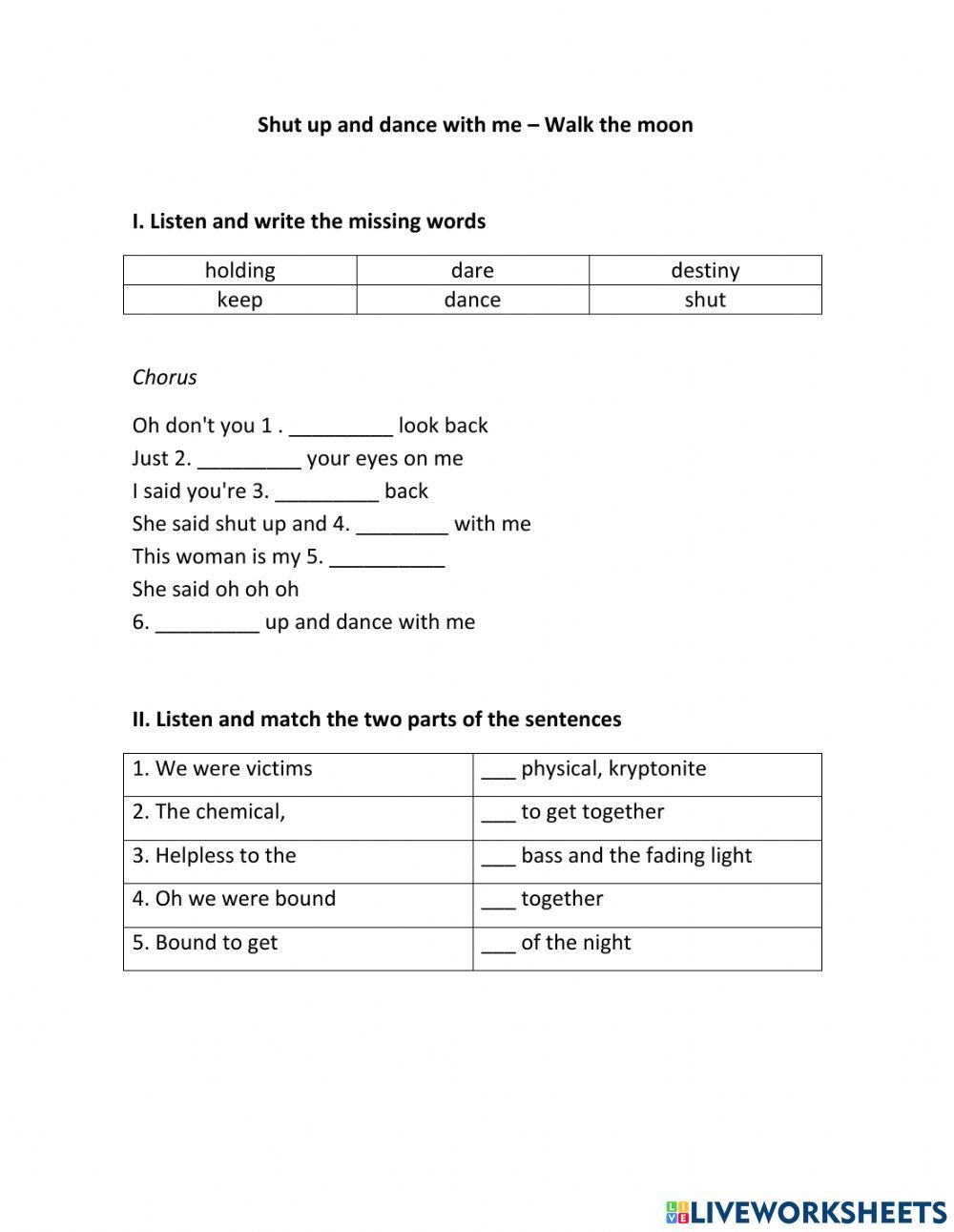 Shut up and dance activity | Live Worksheets