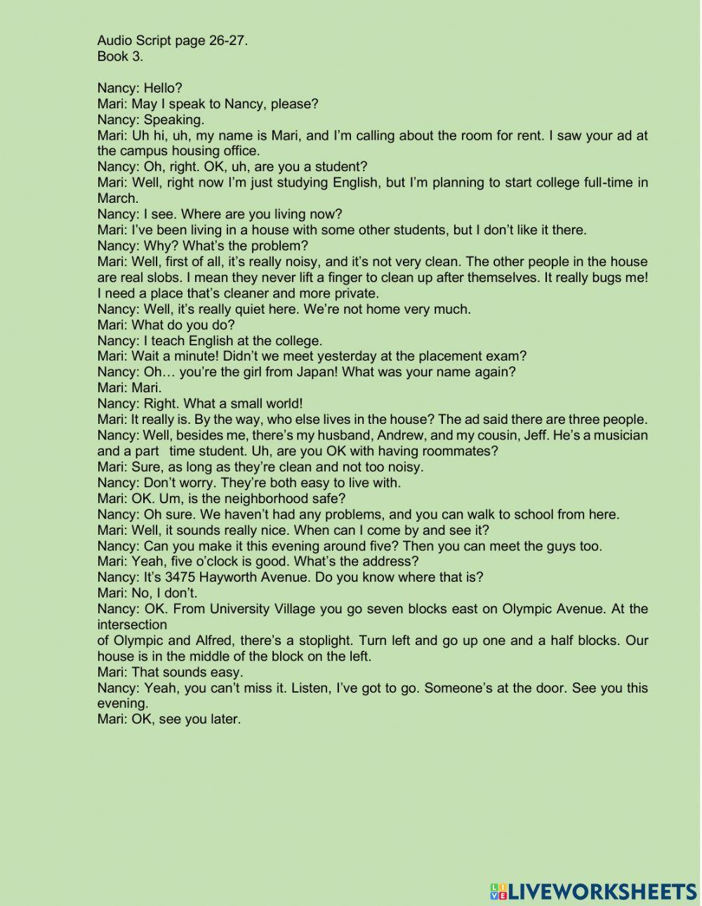 Renting an apar… | Free Interactive Worksheets | 2231185