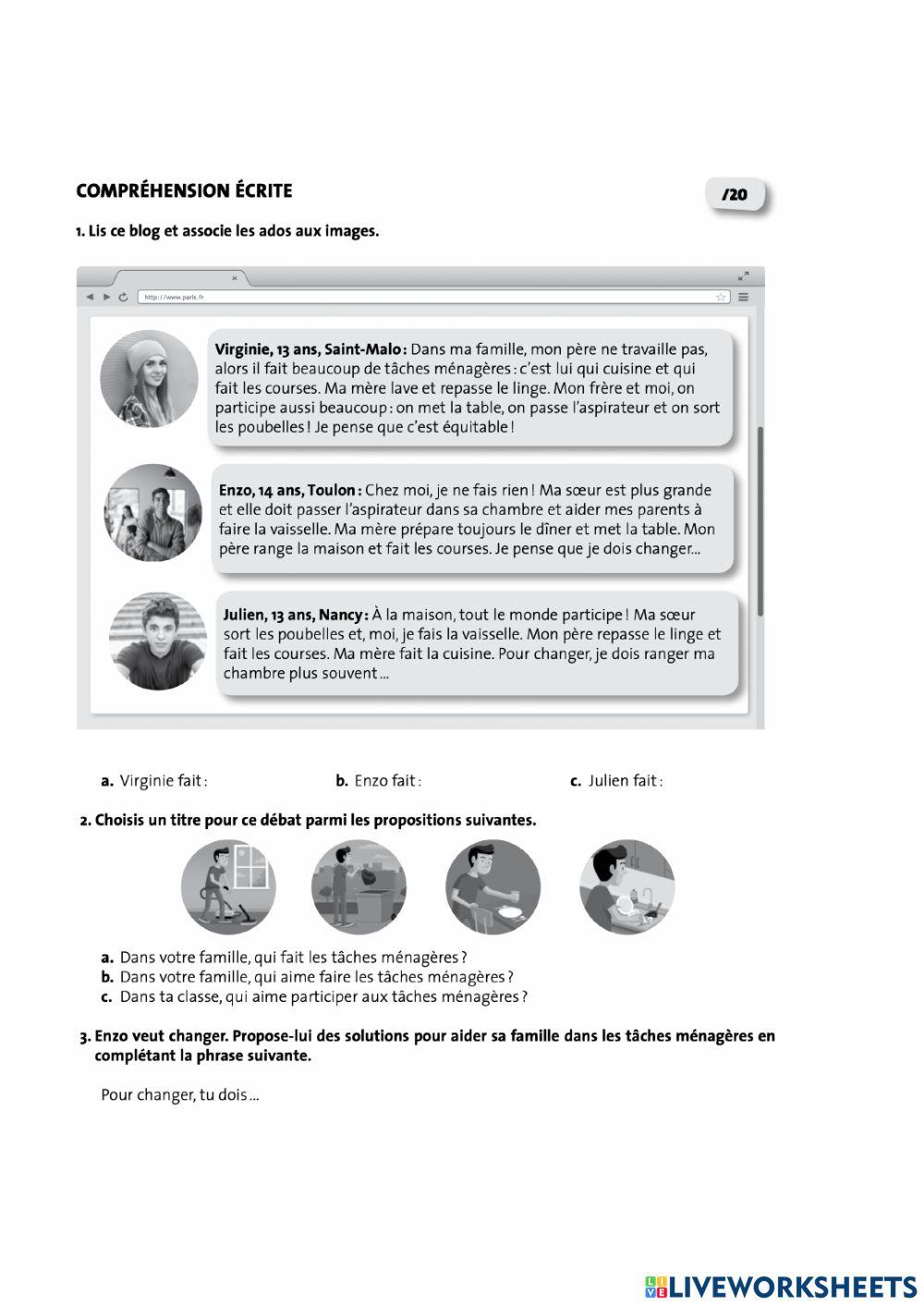 Les reporters 3.unité 2 worksheet | Live Worksheets