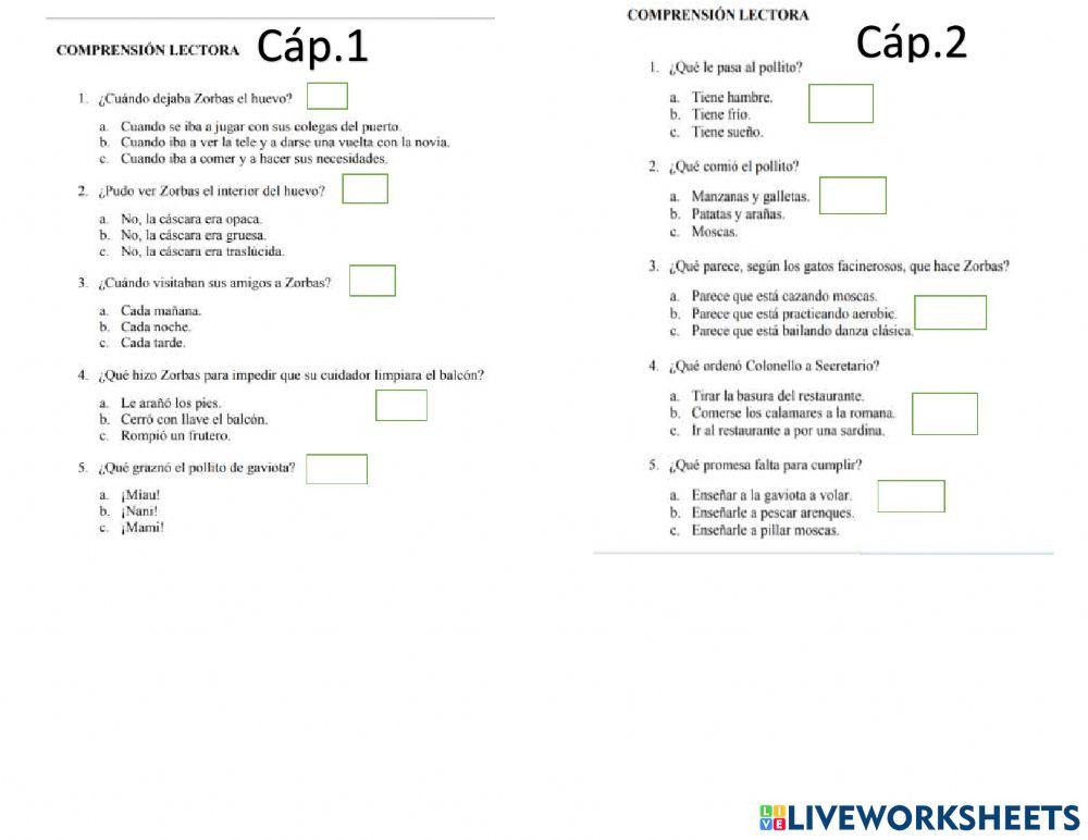 Prueba de los capítulos 1 y 2 de la Segunda parte online exercise for ...