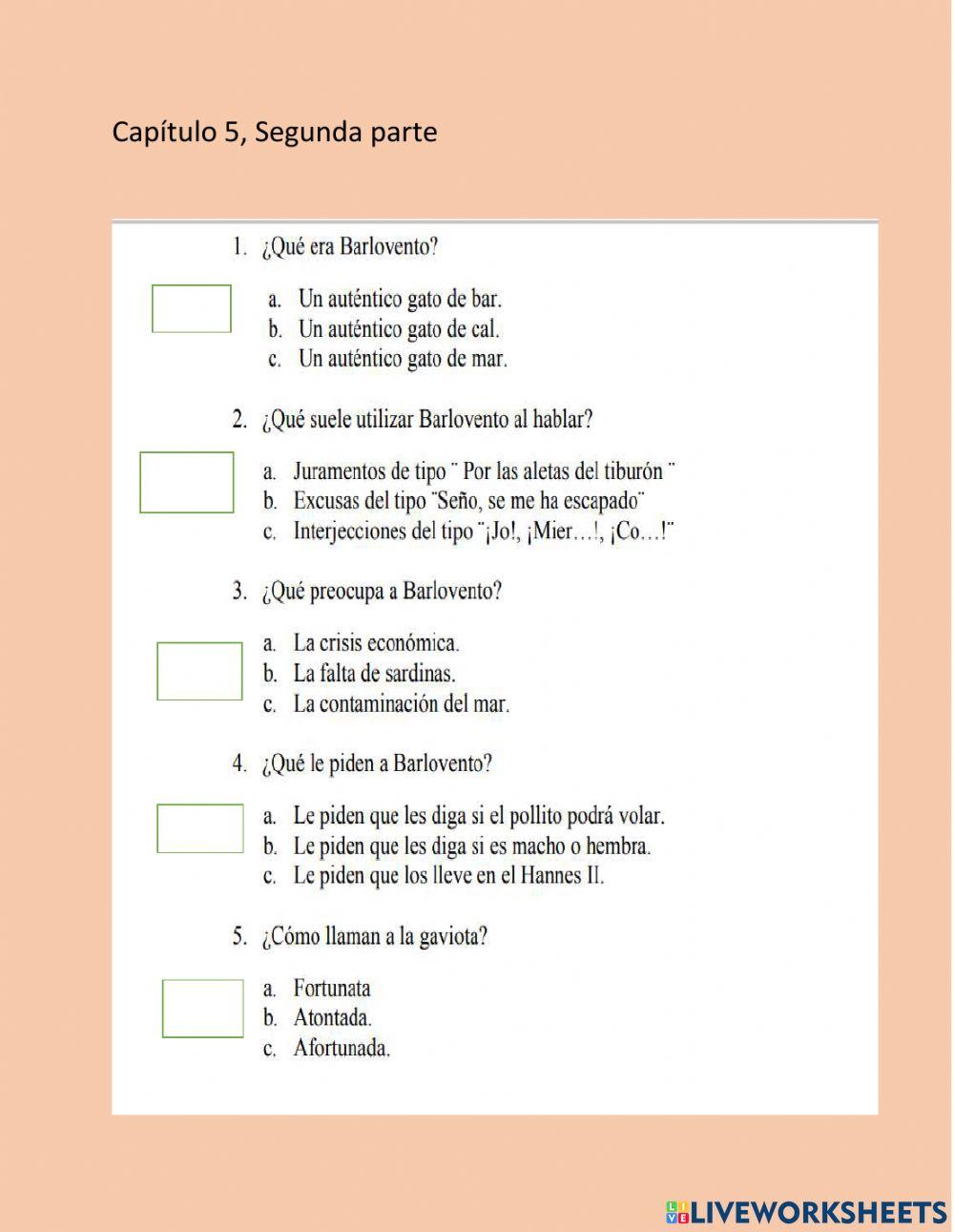 Capítulos 3,4 y 5 de la Segunda parte de la novela online exercise for ...