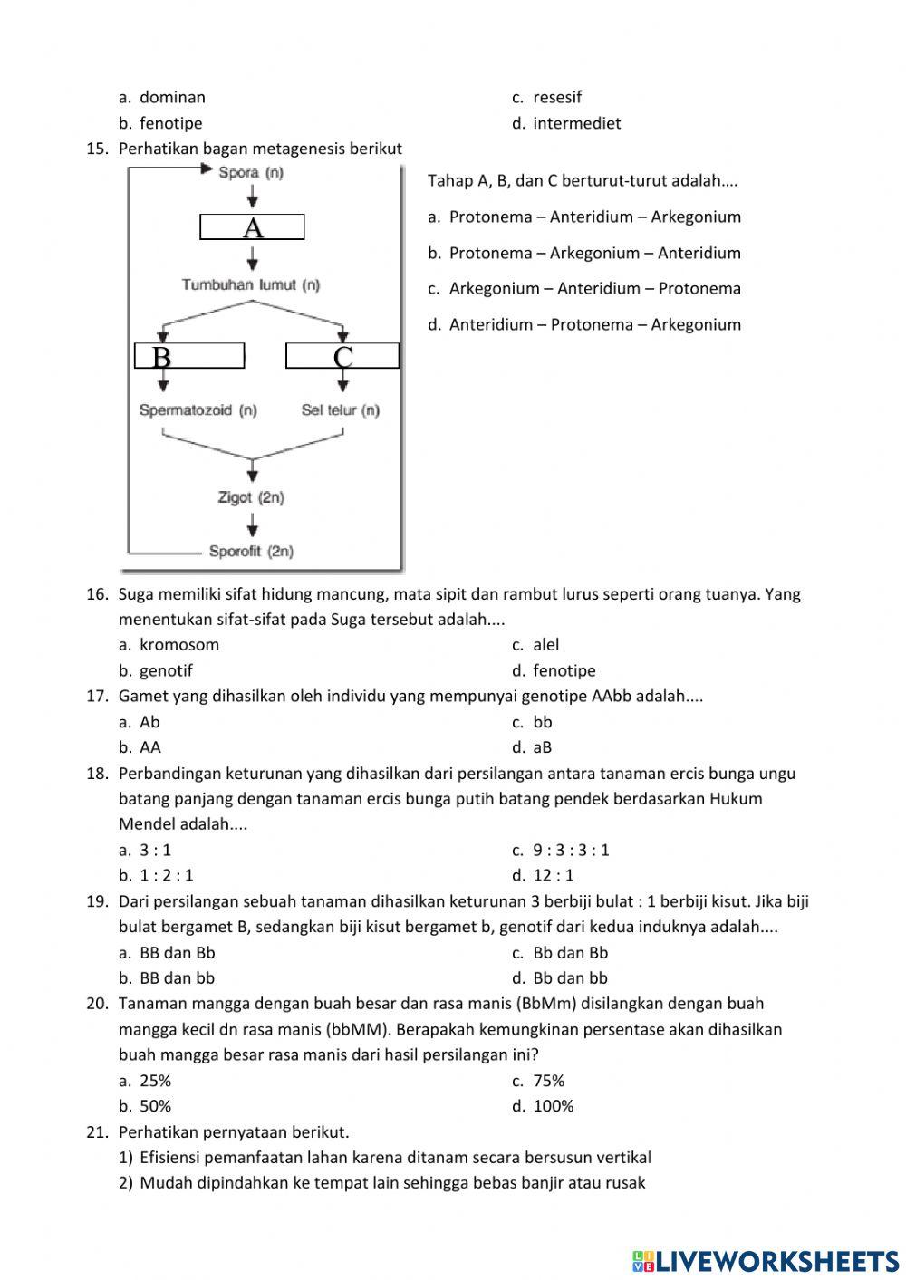 PAS IPA Semester 1 Tahun 2022-2023 worksheet | Live Worksheets
