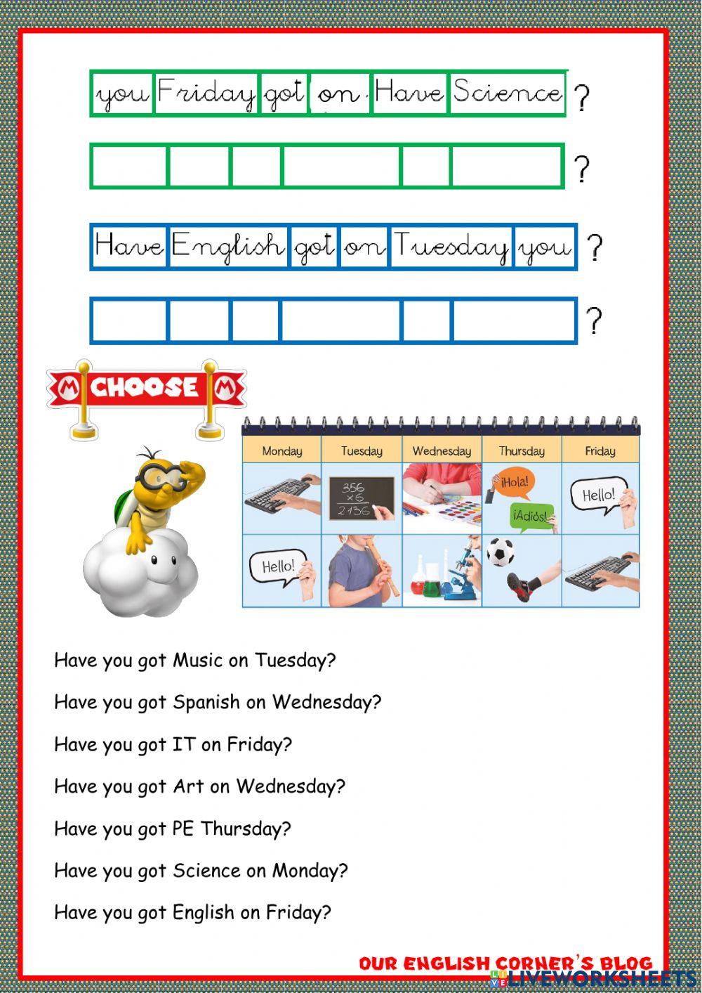 Subjects sheet 1 worksheet | Live Worksheets
