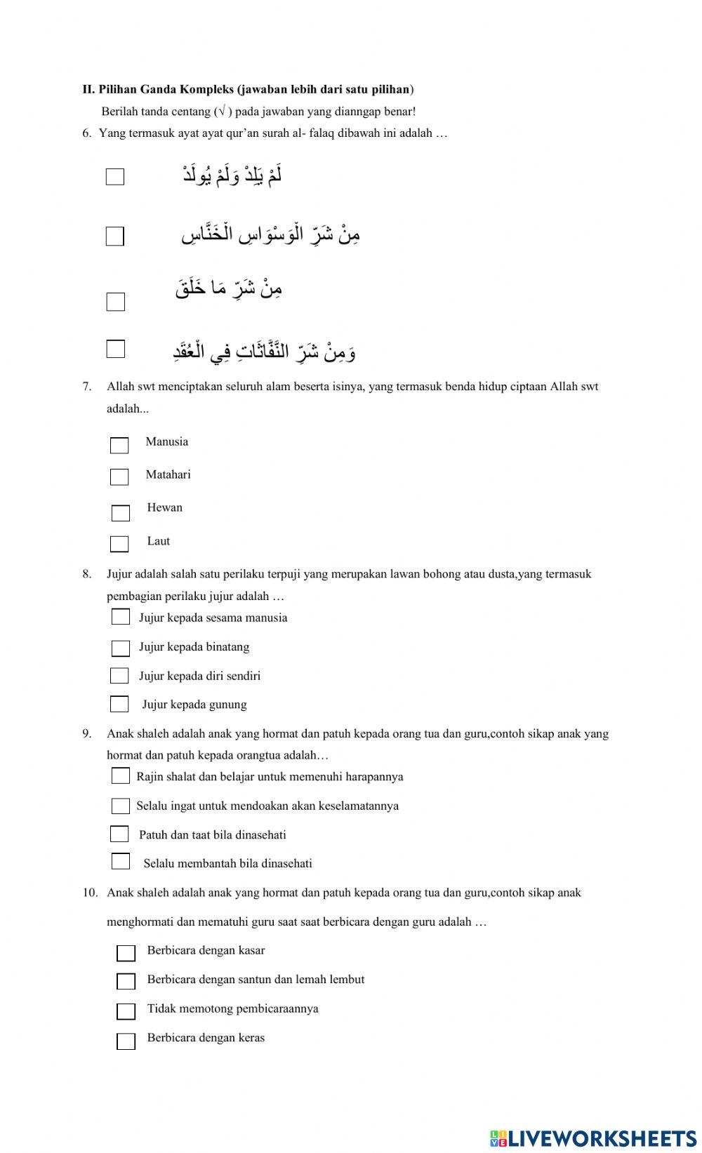 Pendidikan agama islam online activity for 4 | Live Worksheets