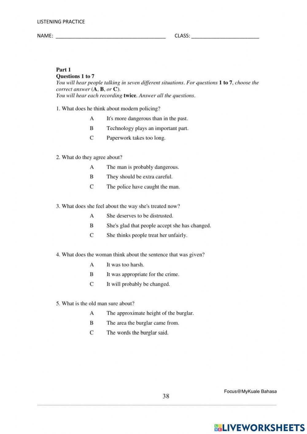LISTENING PRACTICE FORM 4 - UJIAN KENDIRI online exercise for | Live ...