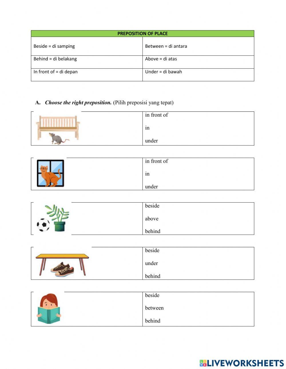 Preposition of place online exercise for 4 | Live Worksheets
