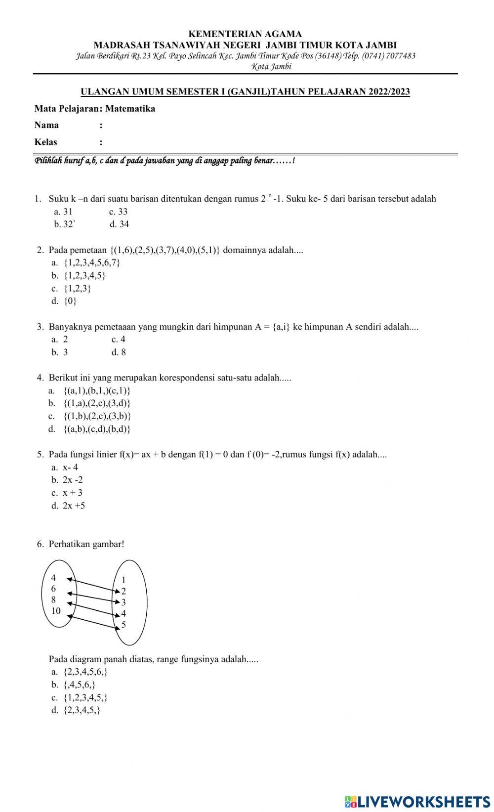 Matematika 2241609 | Mardiana | Live Worksheets