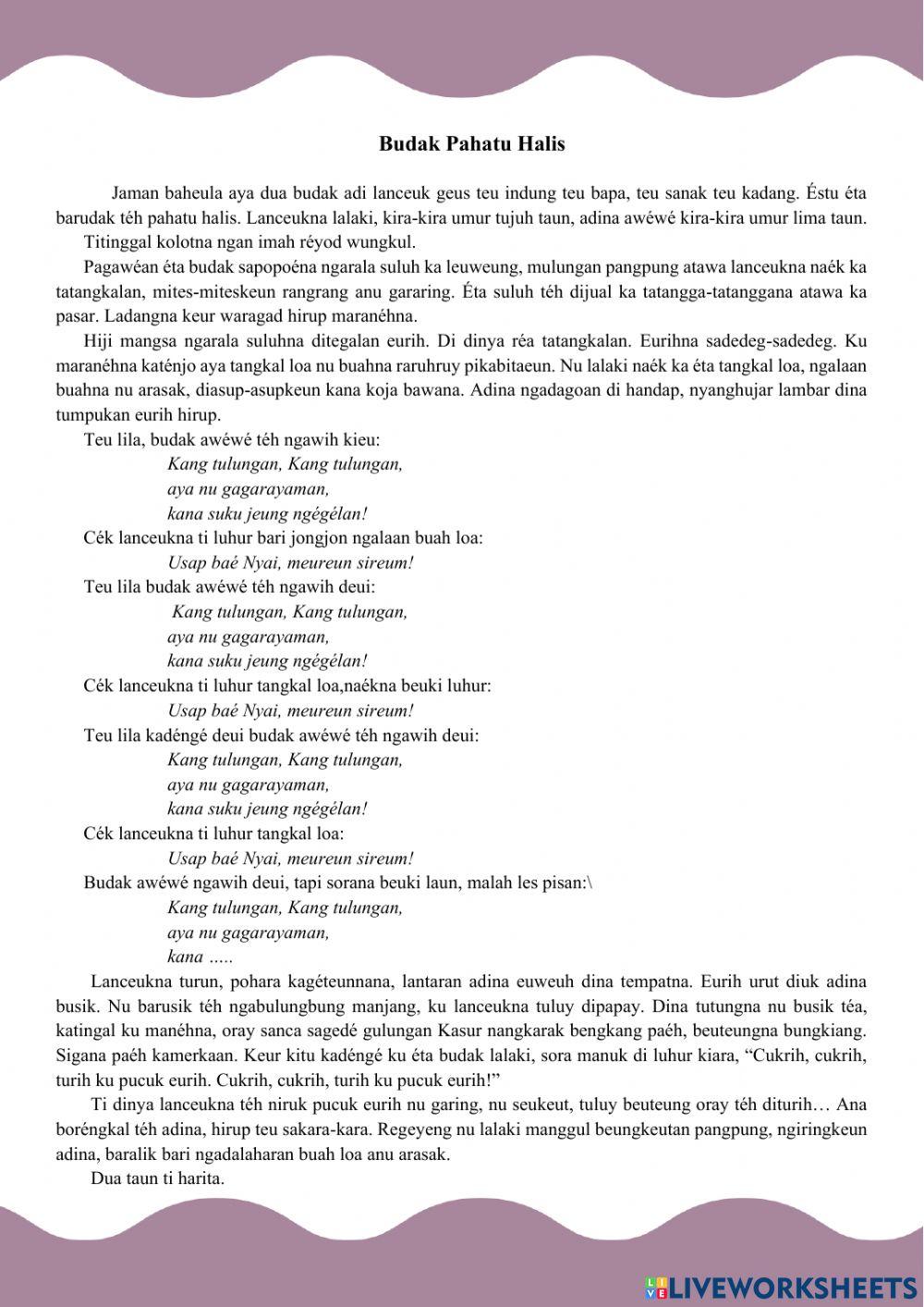 Dongeng Sunda interactive worksheet | Live Worksheets