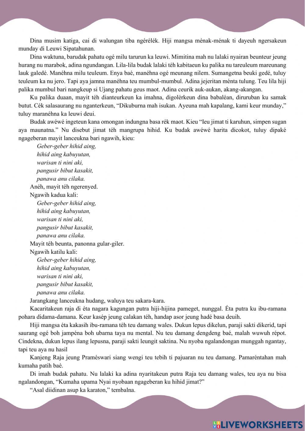 Dongeng Sunda interactive worksheet | Live Worksheets