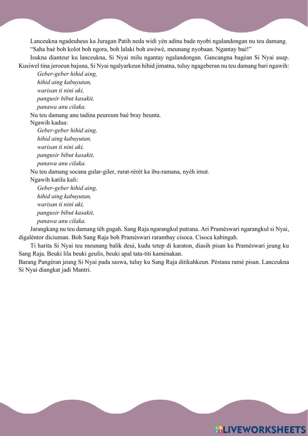 Dongeng Sunda interactive worksheet | Live Worksheets