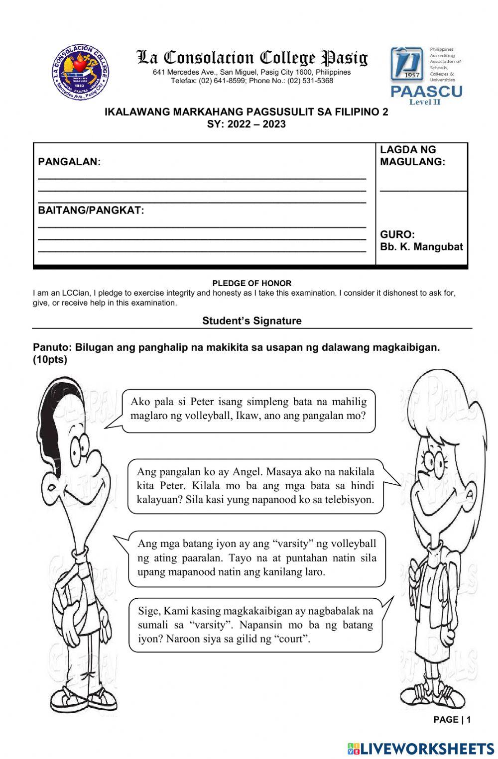 FILIPINO 2 ( 2ND QUARTER) online exercise for | Live Worksheets