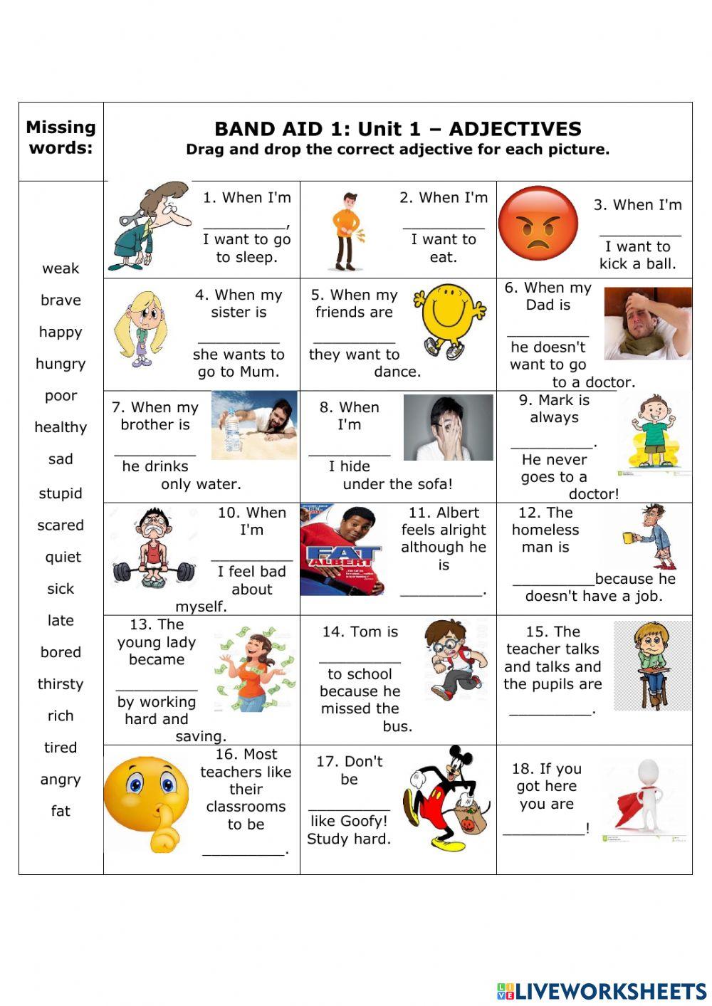 Adjectives with pics harder version online exercise for | Live Worksheets