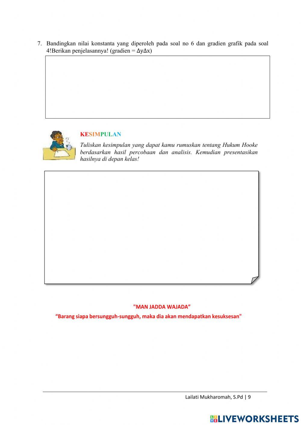 Percobaan hukum hooke worksheet | Live Worksheets