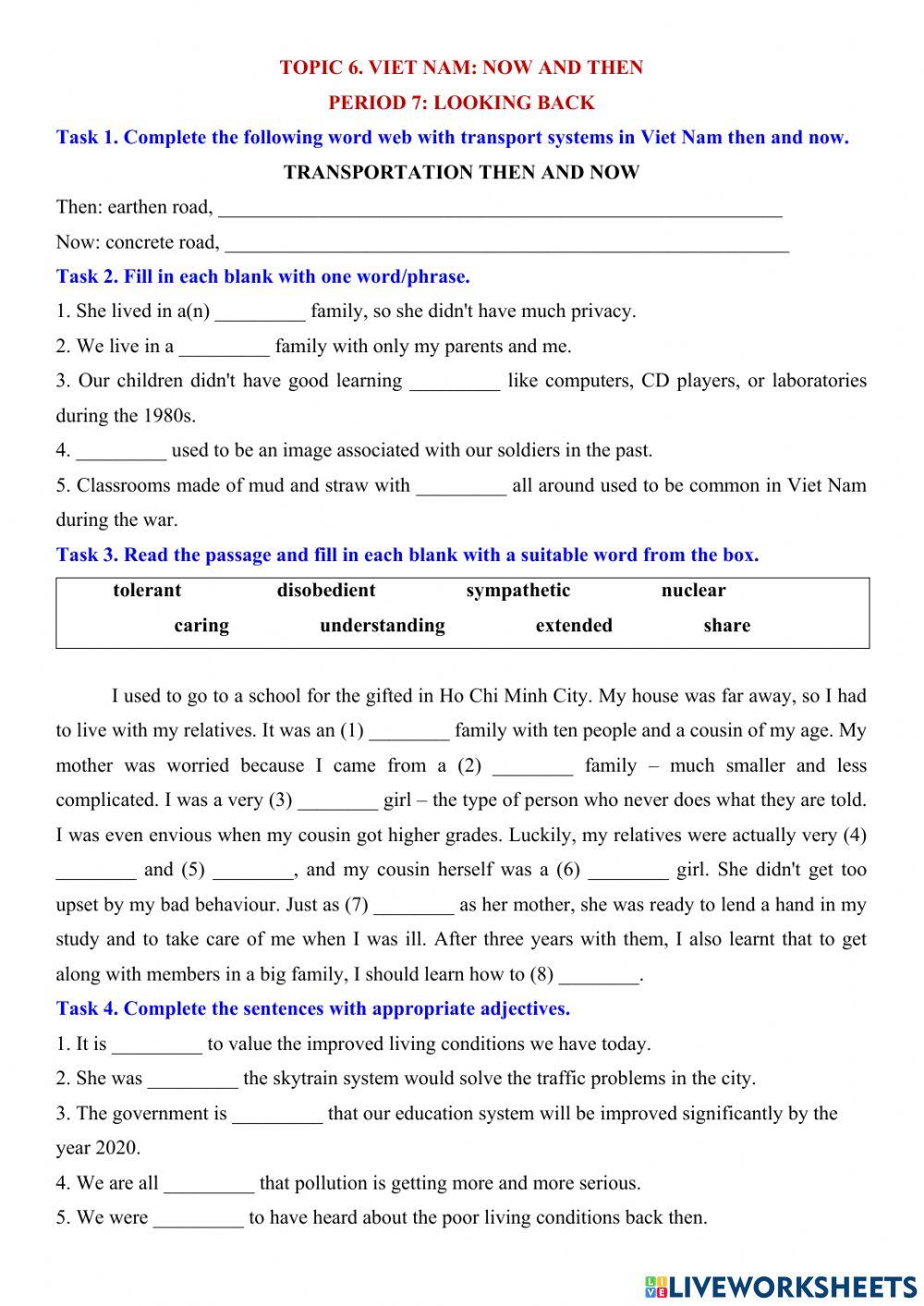 E.9-topic 6-looking back worksheet | Live Worksheets