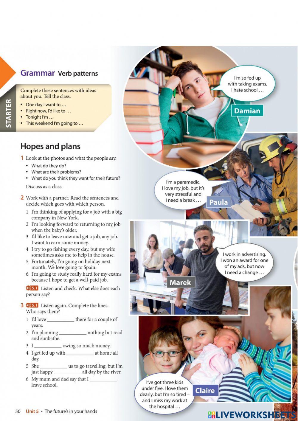 Headway Pre-intermediate verb patterns, future online exercise for | Live Worksheets