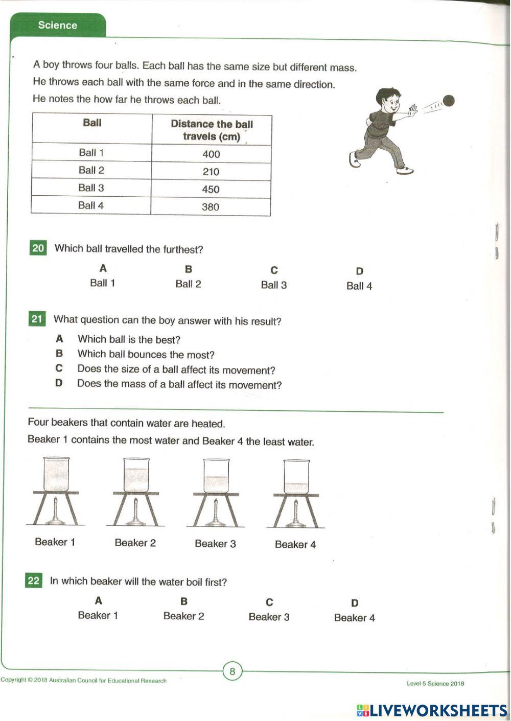 PYP5 -ACER Practice Science paper 1138 | Alila123