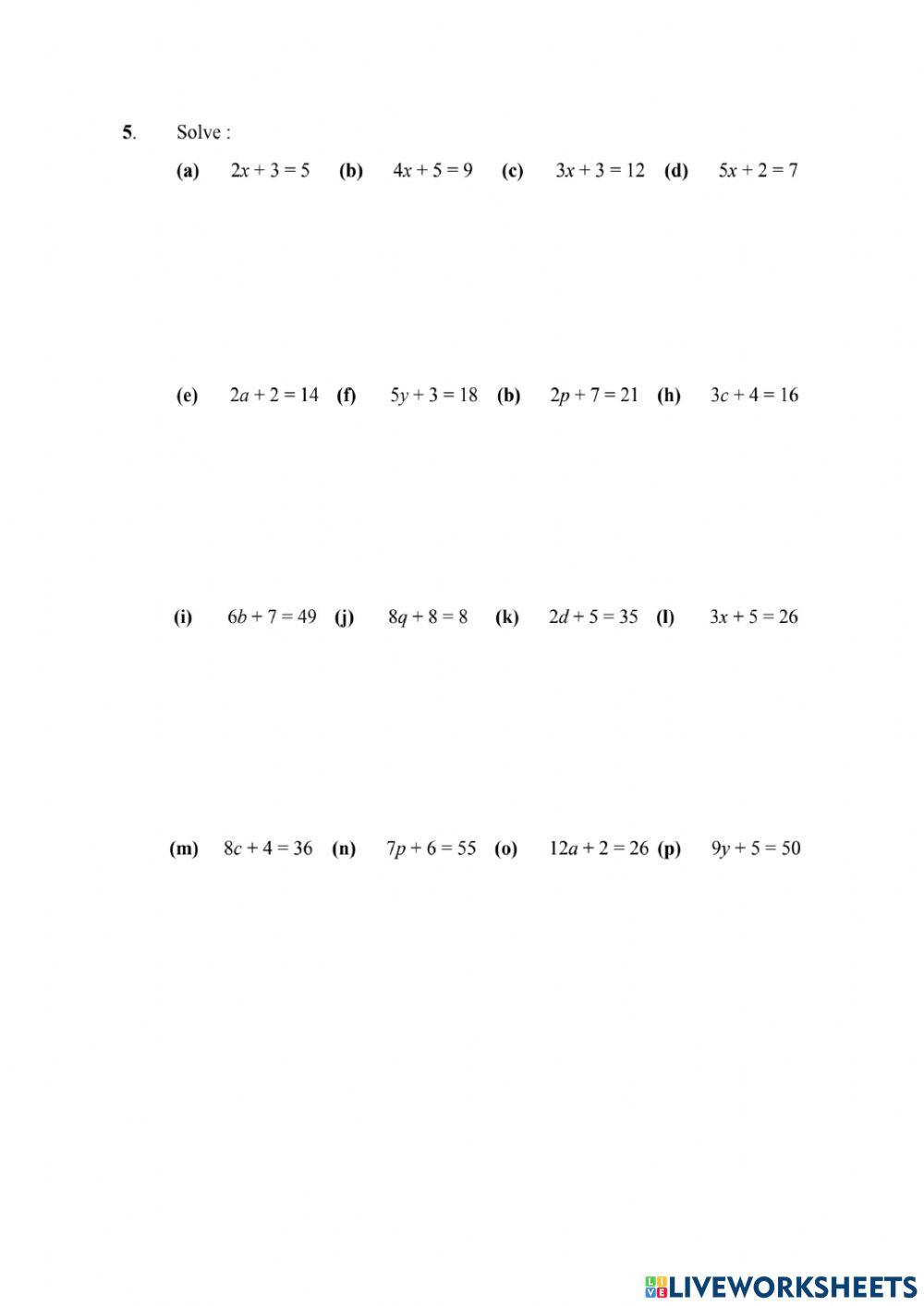 WW 2 step equations worksheet | Live Worksheets