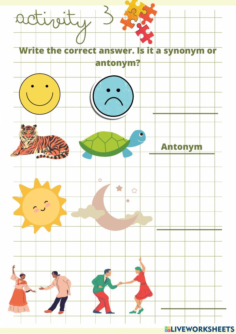Synonyms - Antonyms interactive worksheet | Live Worksheets