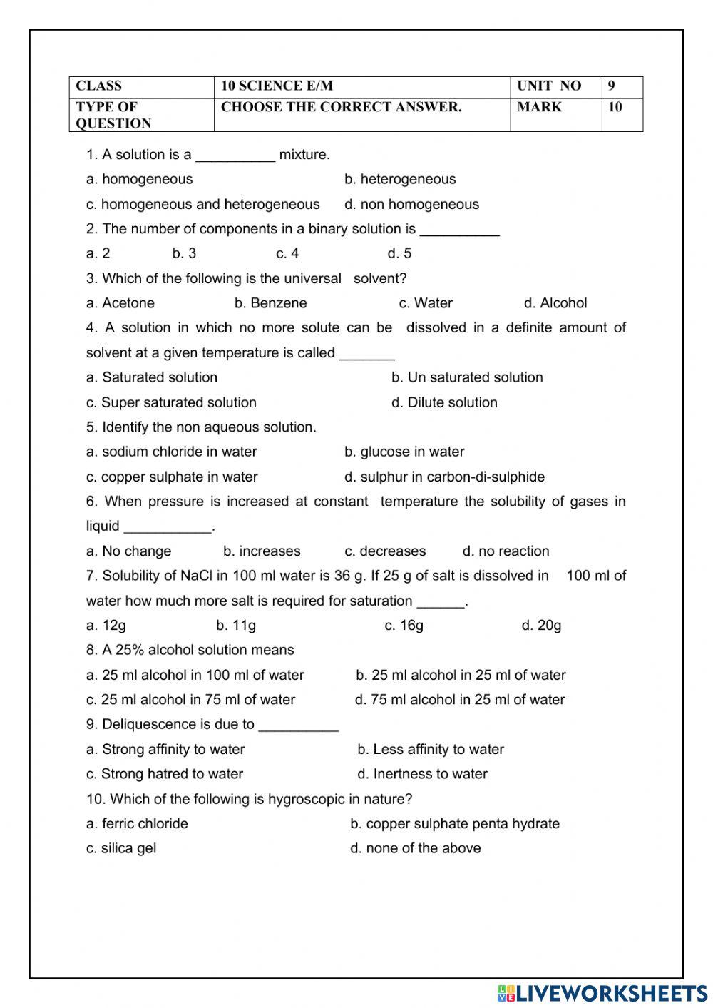 Sslc science em choose.unit.9.solutions 1201 | N.SRIRAM