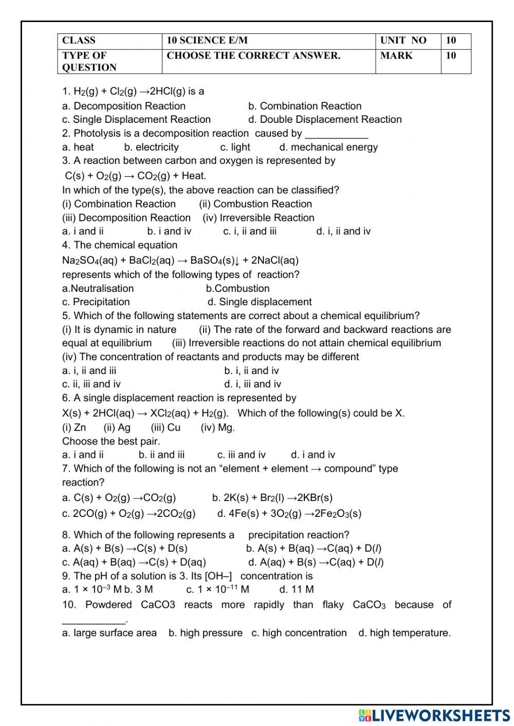 Sslc science (e… | Free Interactive Worksheets | 2241178