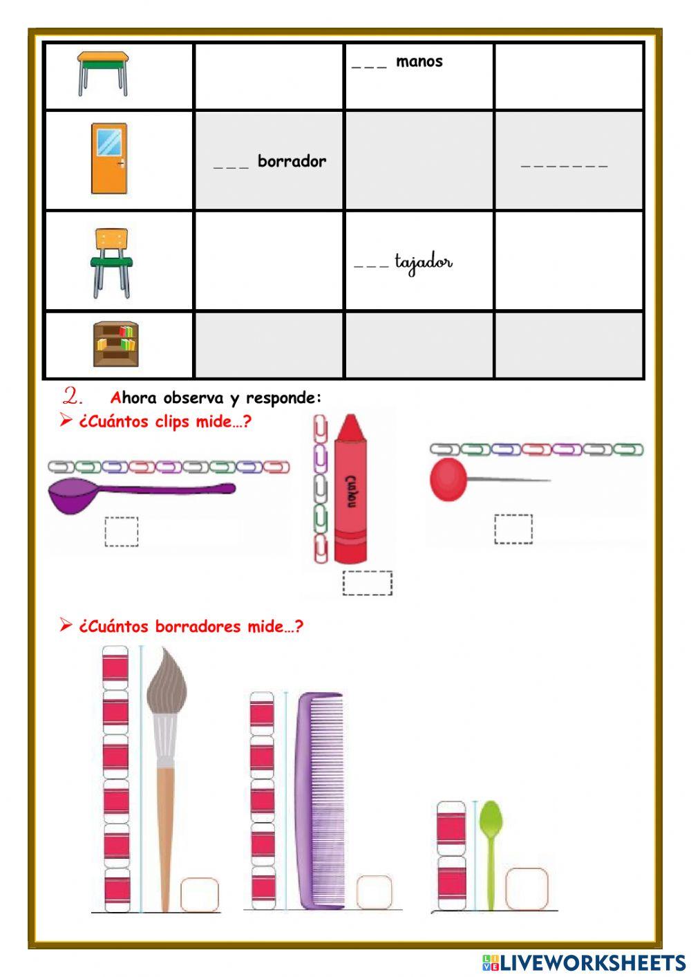 Largo, alto, ancho de los objetos | LiveWorksheets