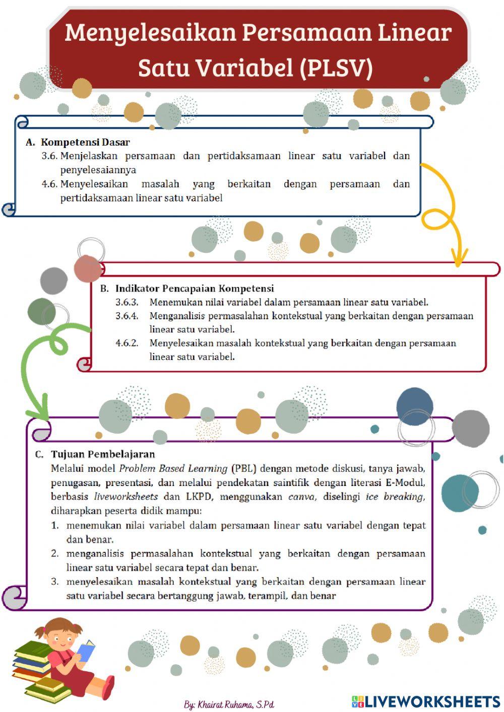 Menyelesaikan PLSV worksheet | Live Worksheets