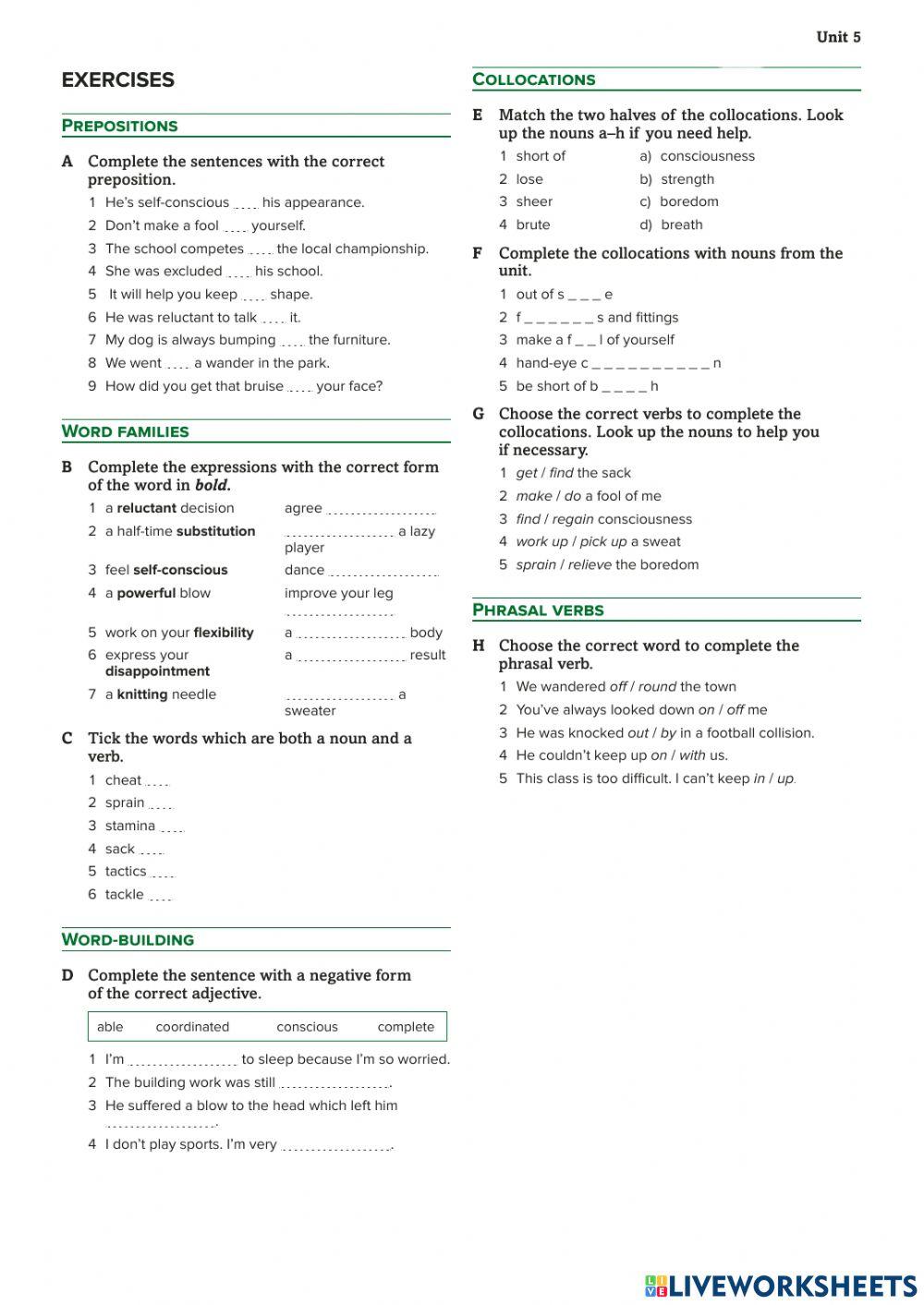 Outcomes B2 unit5 worksheet | Live Worksheets