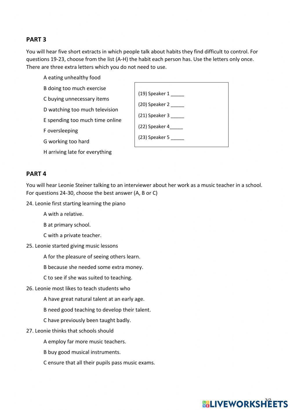 FCE Listening P… | Free Interactive Worksheets | 2241561