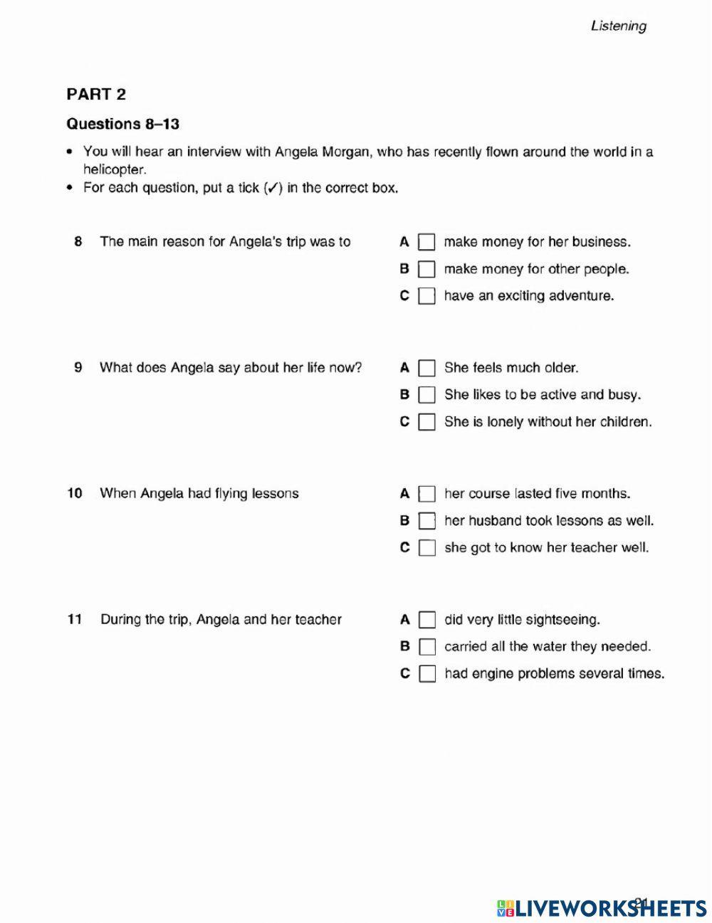 PET exam - listening worksheet | Live Worksheets