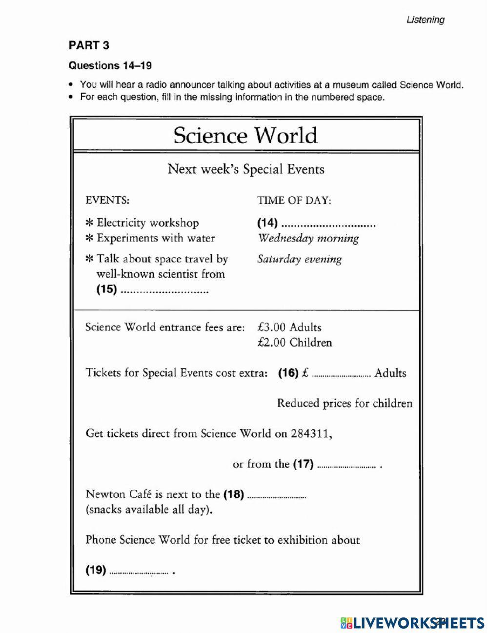 PET exam - listening worksheet | Live Worksheets