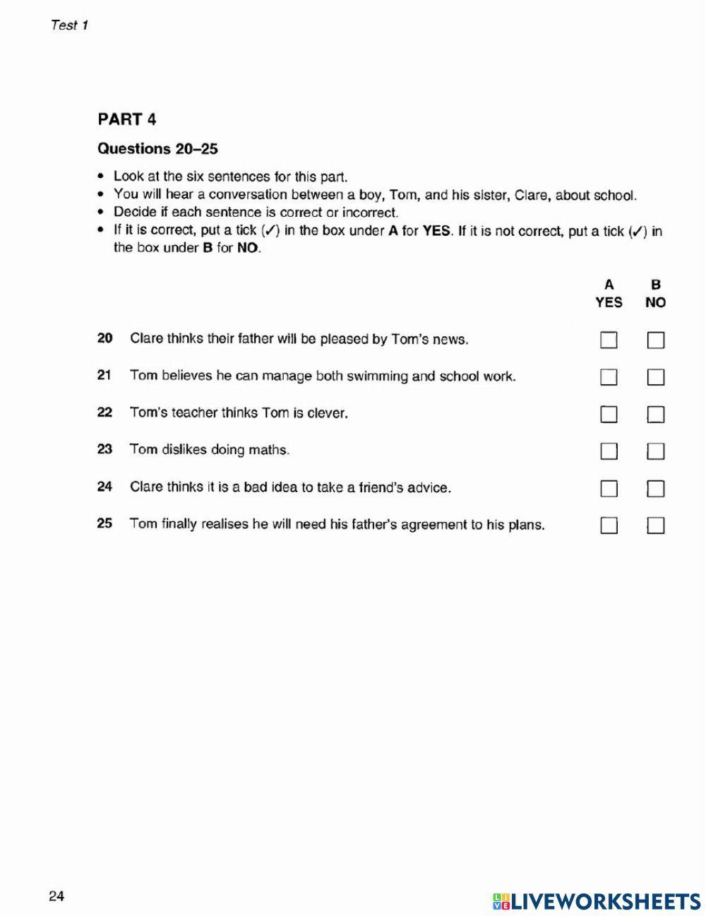 PET exam - listening worksheet | Live Worksheets