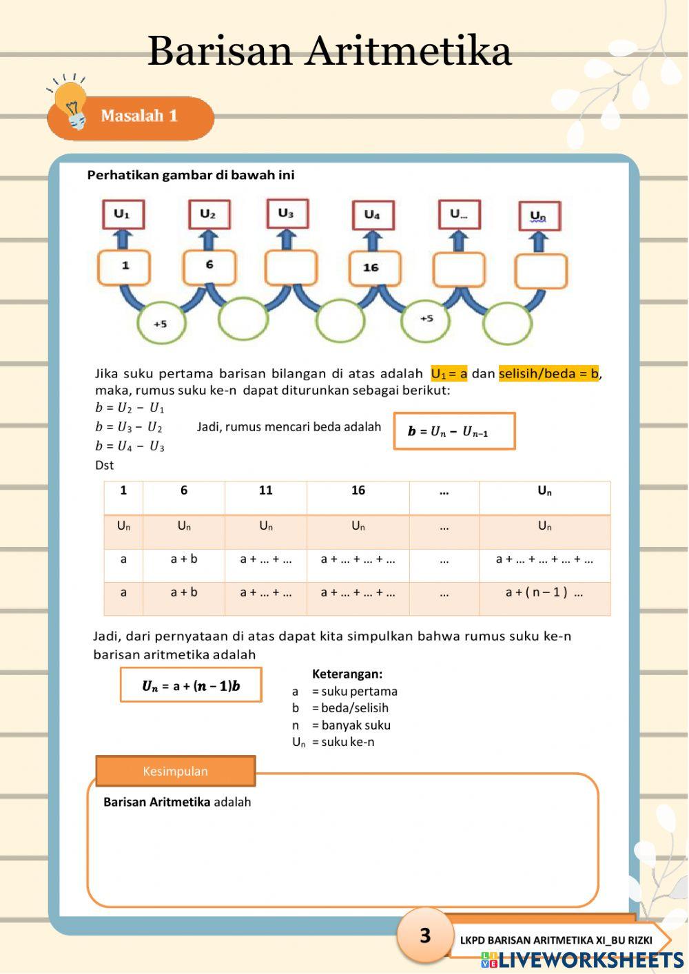 LKPD Barisan Aritmetika exercise | Live Worksheets