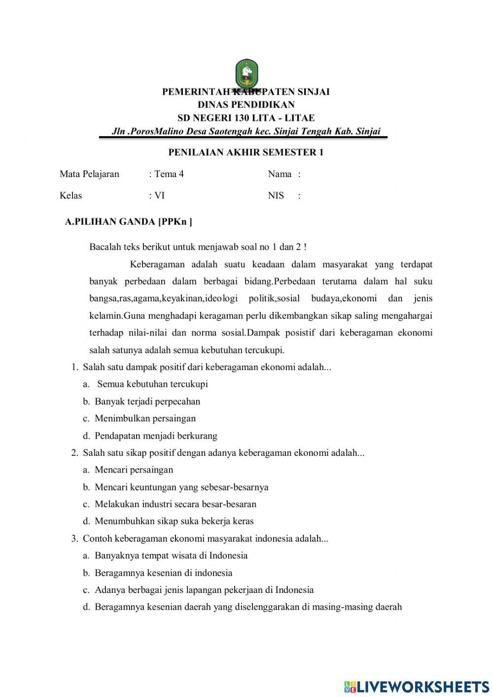 Belajar tentang Tema 4 worksheet | Live Worksheets