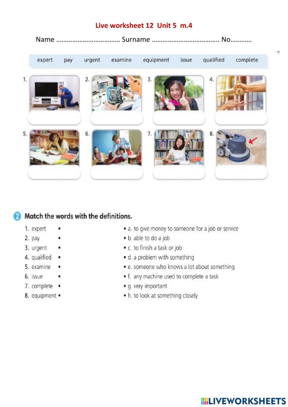 Unit 5 lw 12 worksheet | Live Worksheets