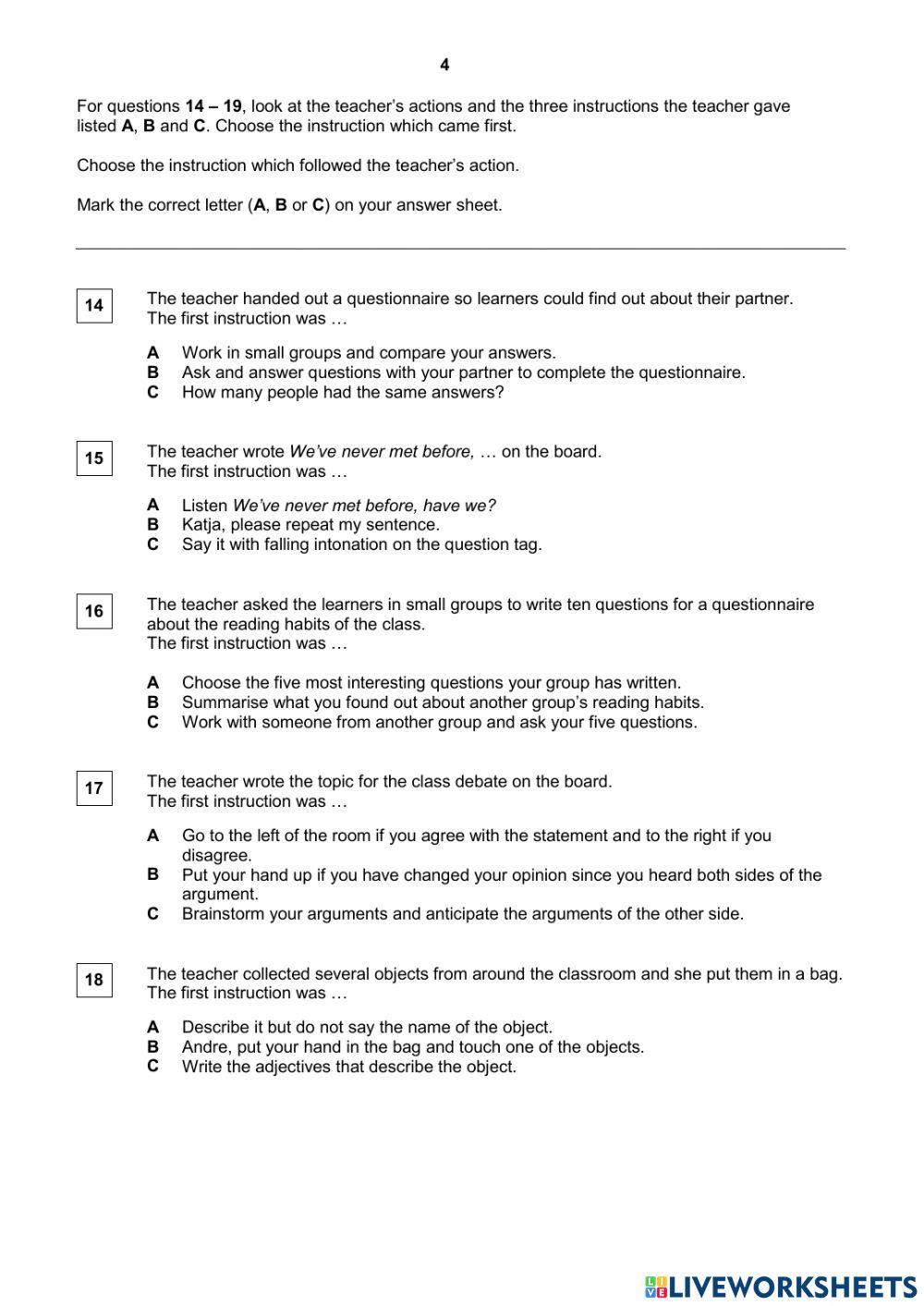 TKT-Module3-part-1 online exercise for | Live Worksheets