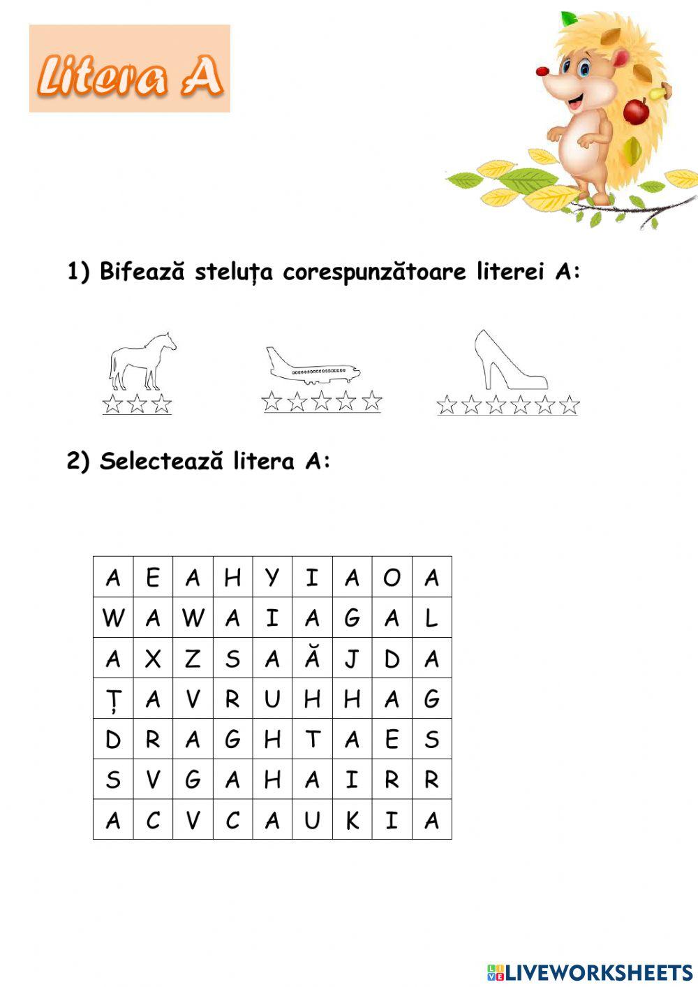 Litera A online exercise | Live Worksheets