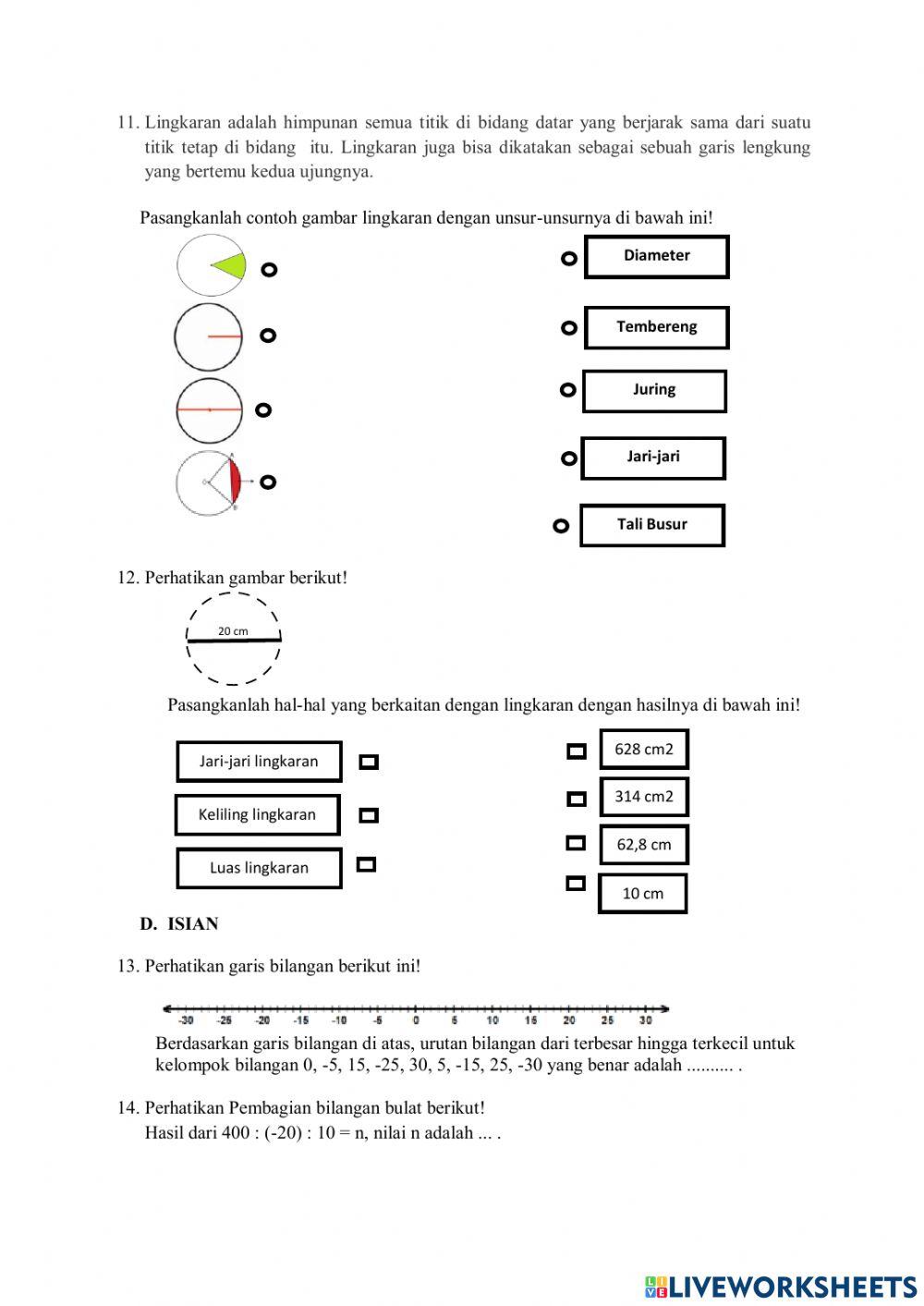 Belajar Tentang Matematika worksheet | Live Worksheets
