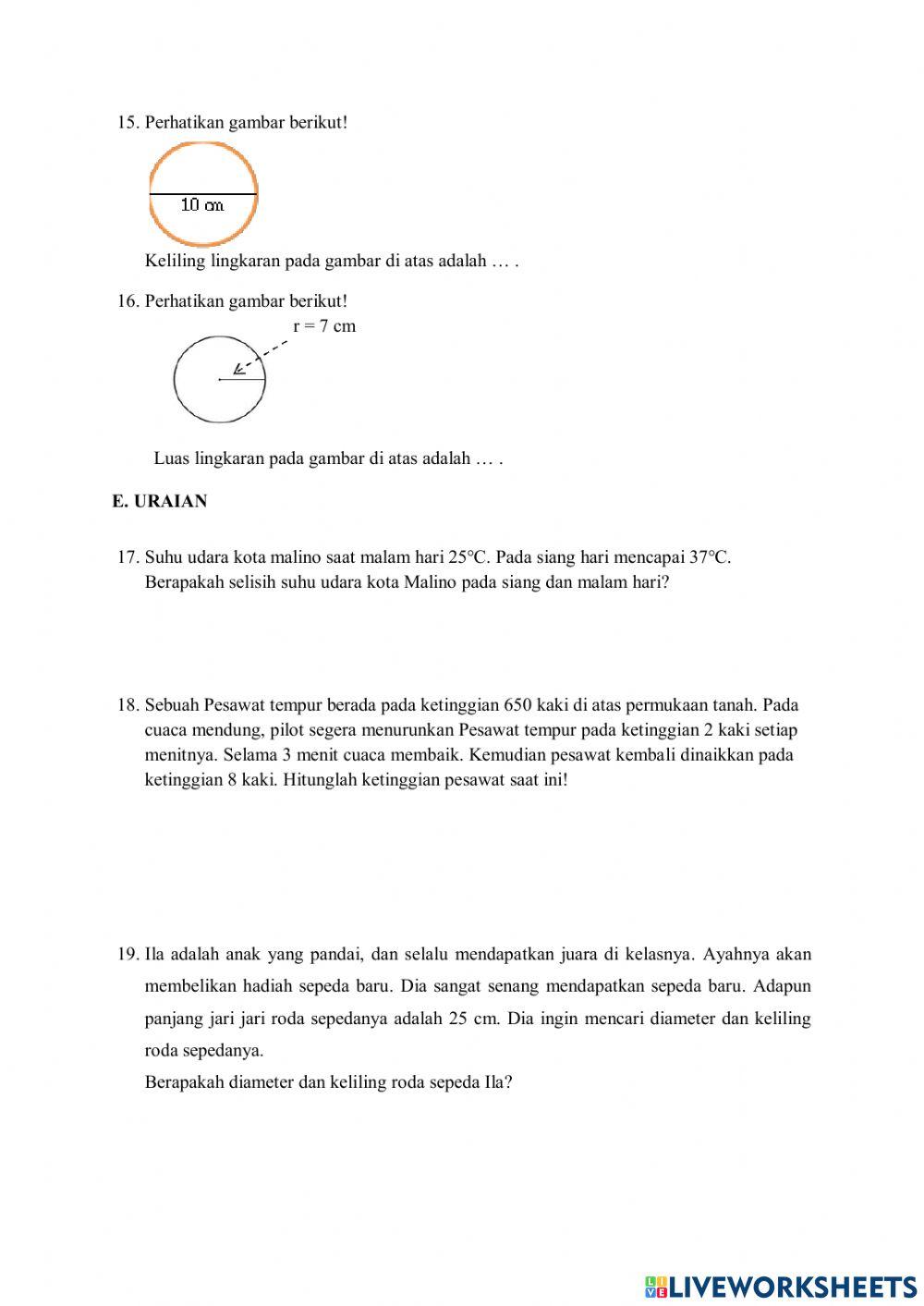 Belajar Tentang Matematika worksheet | Live Worksheets
