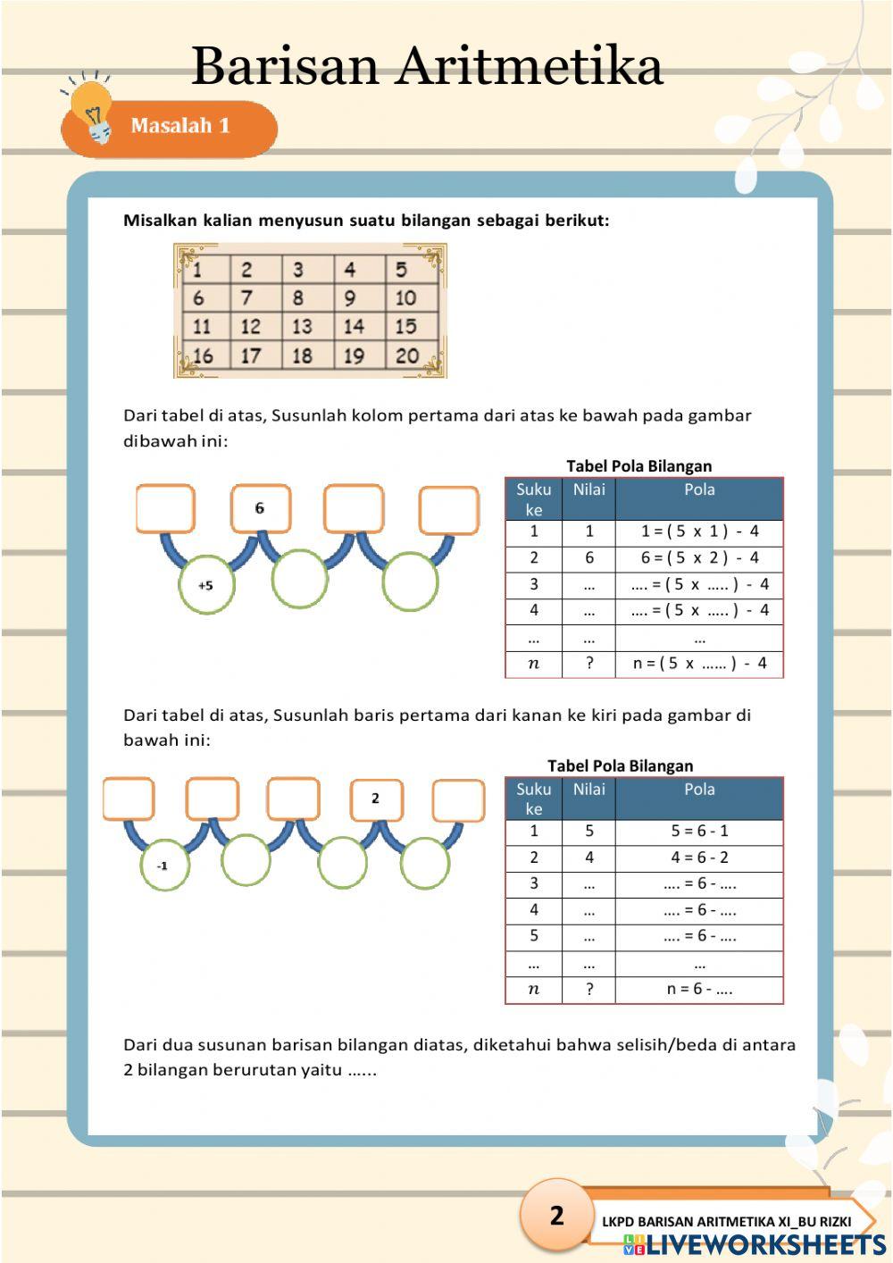 LKPD Barisan Aritmetika 2 worksheet | Live Worksheets