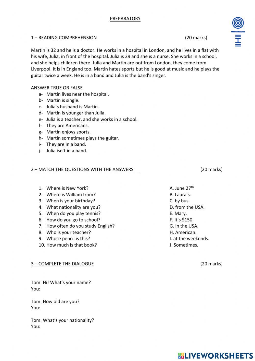 Final Test Preparatory worksheet | Live Worksheets