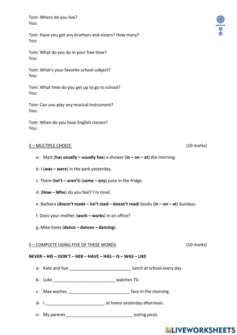 Final Test Preparatory worksheet | Live Worksheets