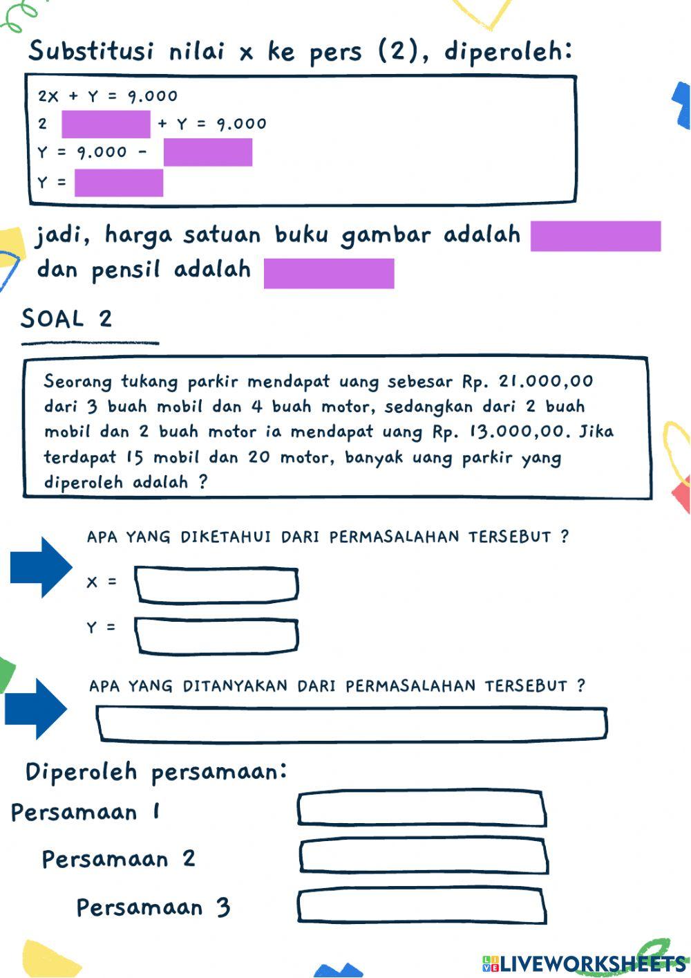 Spldv interactive exercise for 8 | Live Worksheets