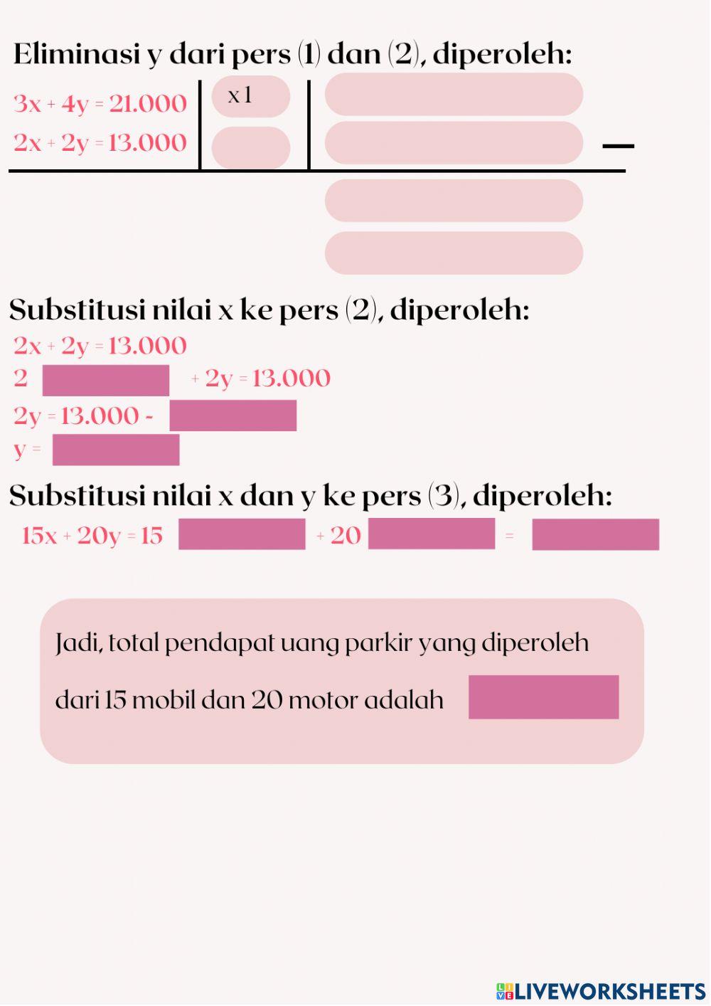 Spldv interactive exercise for 8 | Live Worksheets